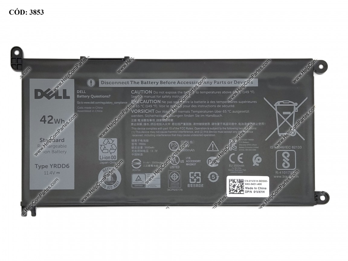 BATERIA DELL 11.4V---42Wh 3C YRDD6/INSPIRON 14 (5485) (5481) 2-IN-1 15 ...